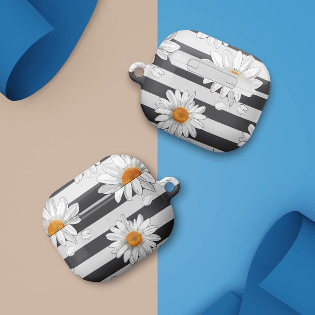 Floral AirPod Case With White and Blue Stripes Trendy Flower Design ...
