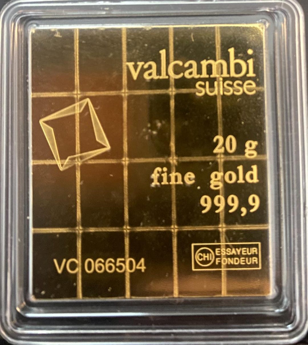 Brand New 20 Grams Solid 24K Gold Bar 999.9 Fine Bullion Pure Valcambi ...