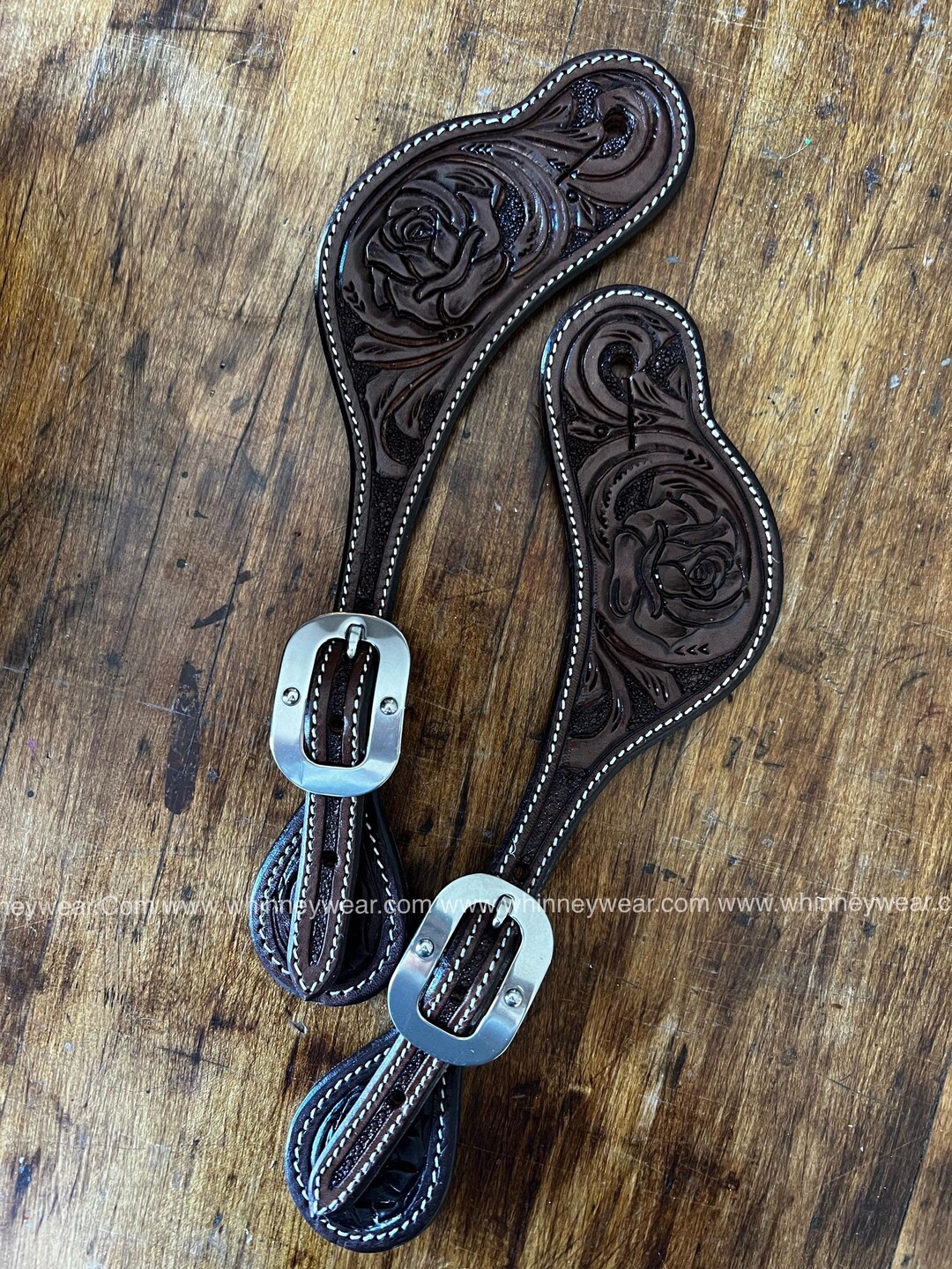 Dark Oil Roses Tooled Spur Straps - Etsy