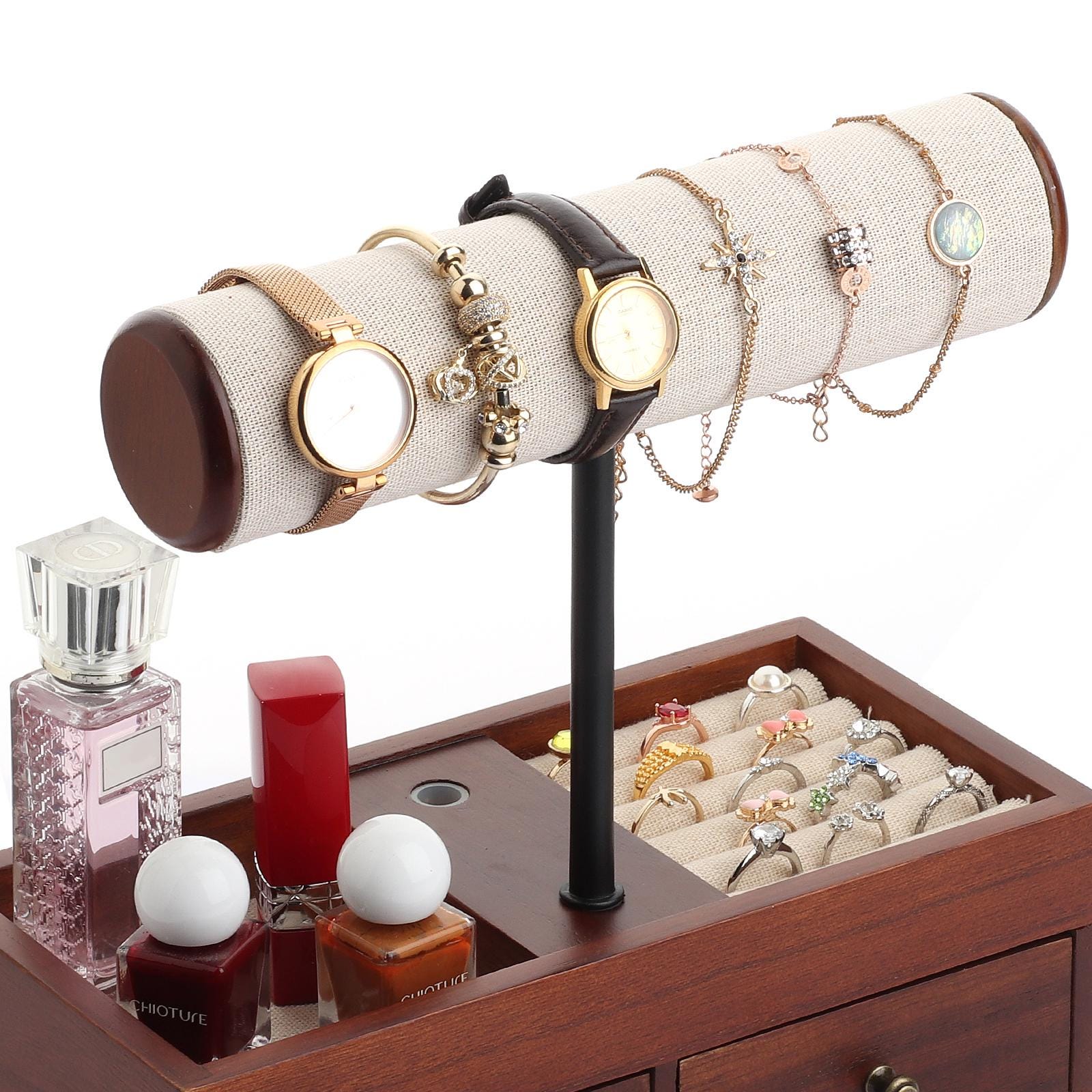 Wood Jewelry Organizer Stand With Drawers - Minimalist Vanity Storage ...
