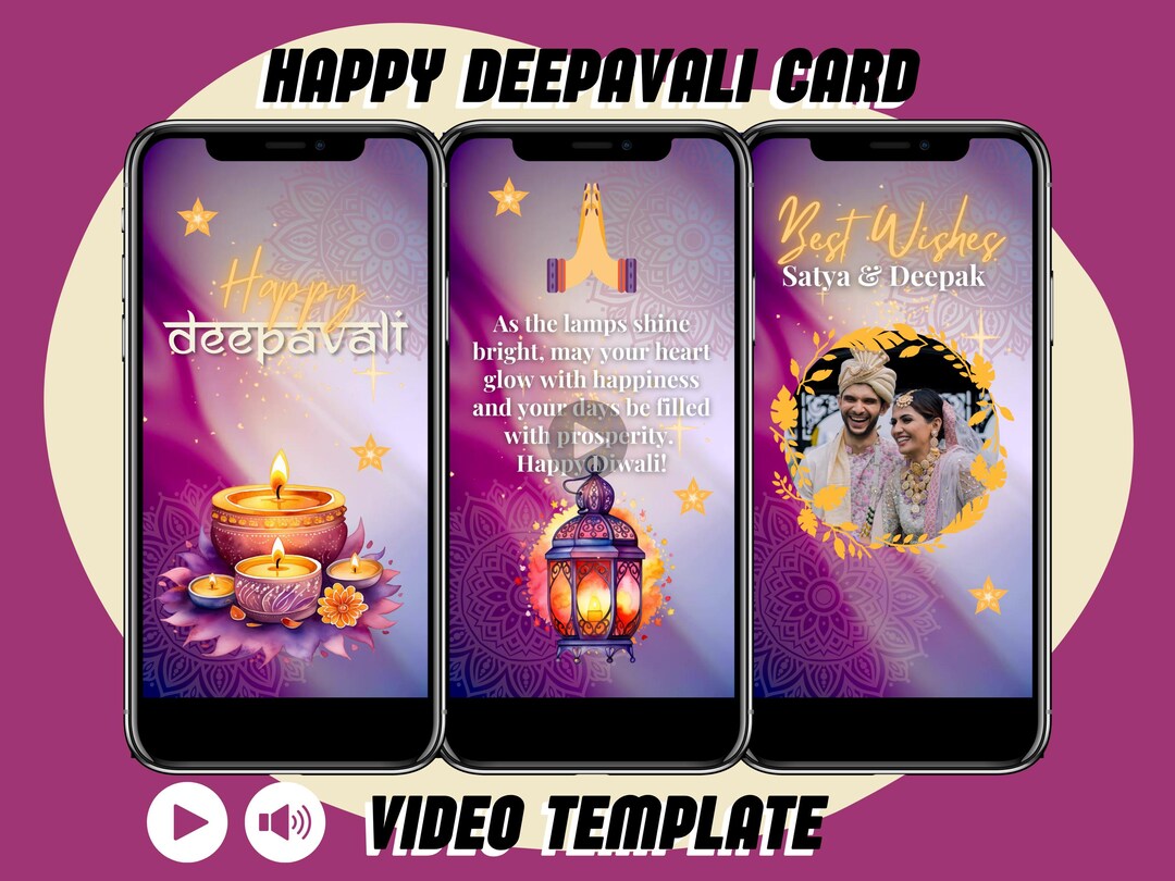 Happy Diwali Card Template. Canva Editable Deepavali Mobile Video ...