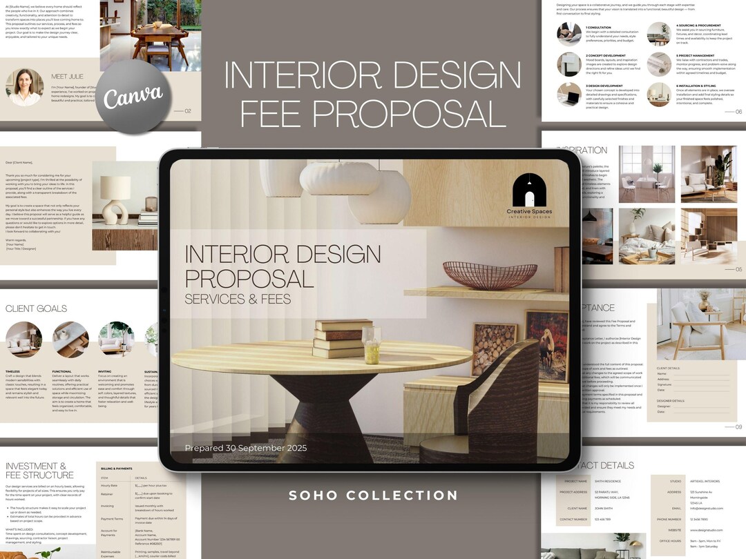 Interior Design Fee Proposal Template, Canva Editable Client Contract ...