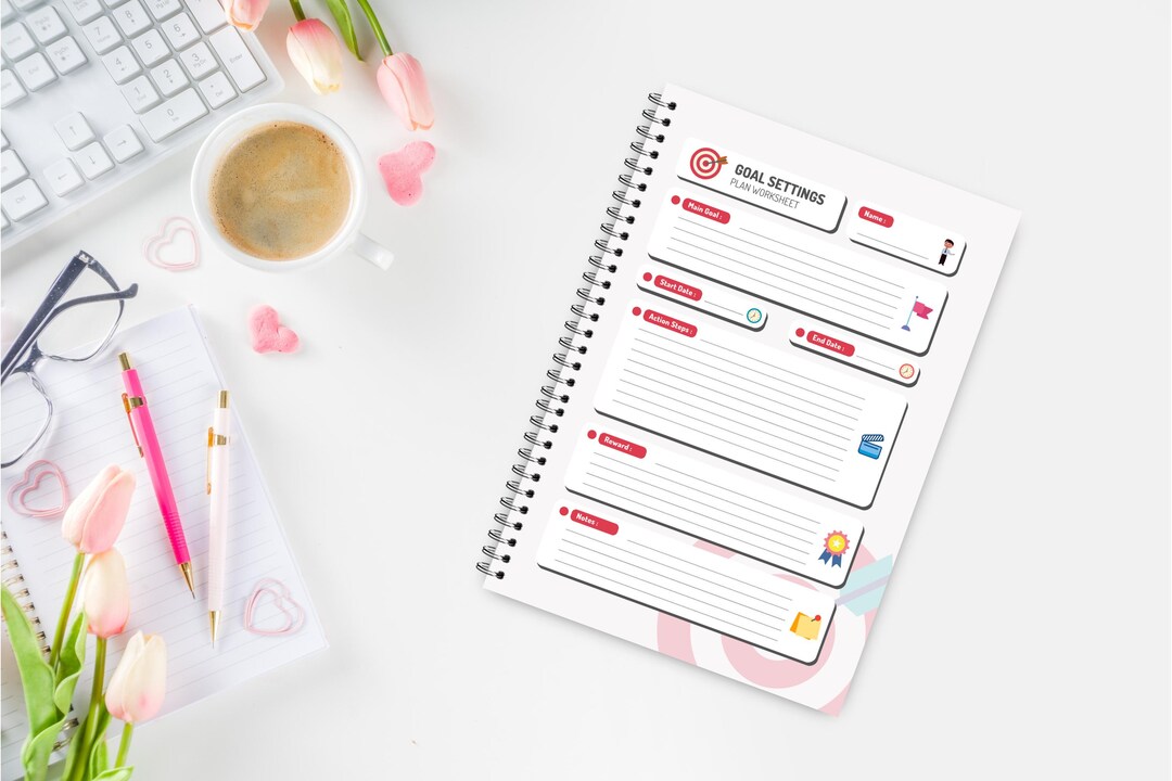 Basic Goal Setting Worksheet Planner White Brown Red Organizer ...
