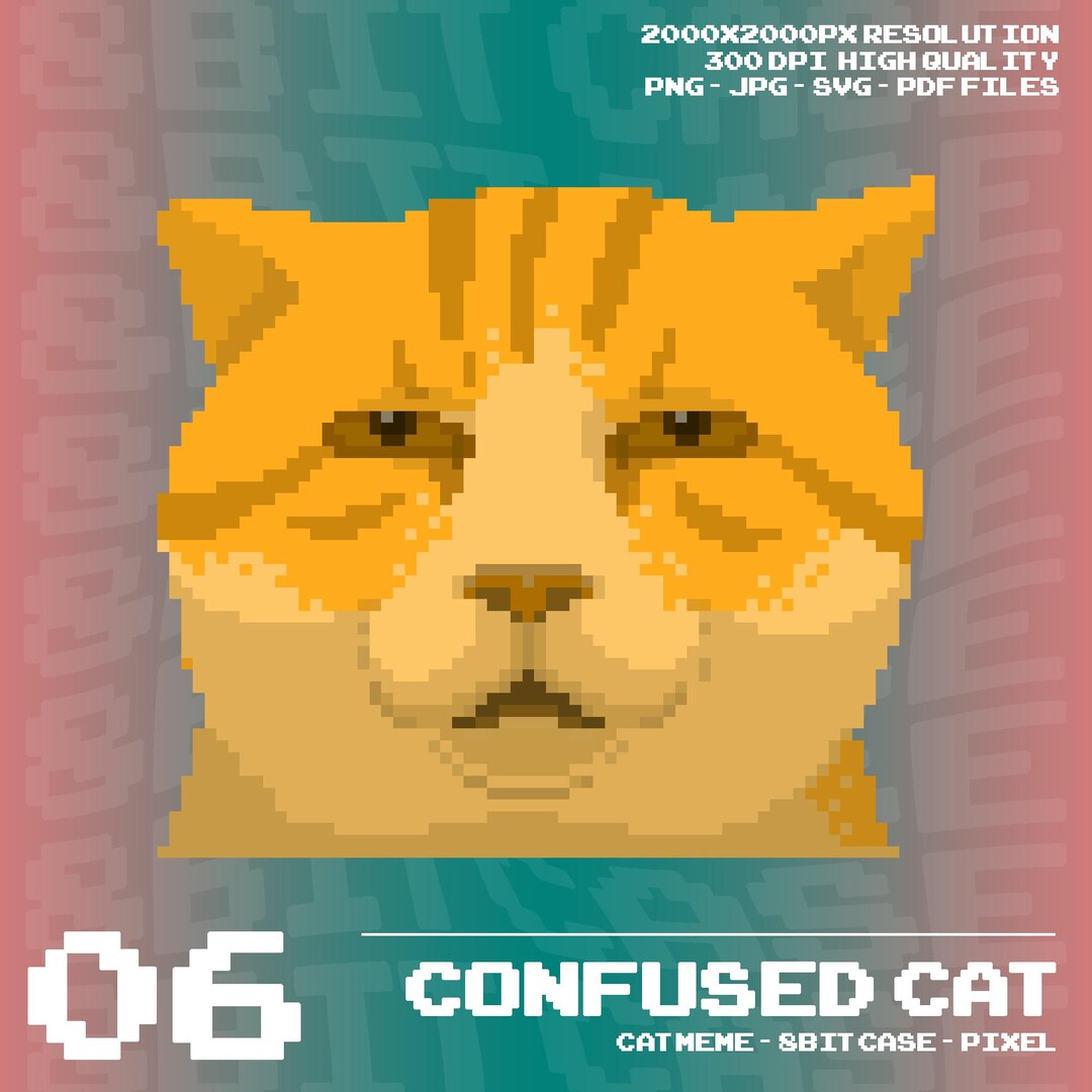 Confused Cat, Orange Cat Meme cat Meme L Pixel Meme, Pixel Cat, Pixel ...