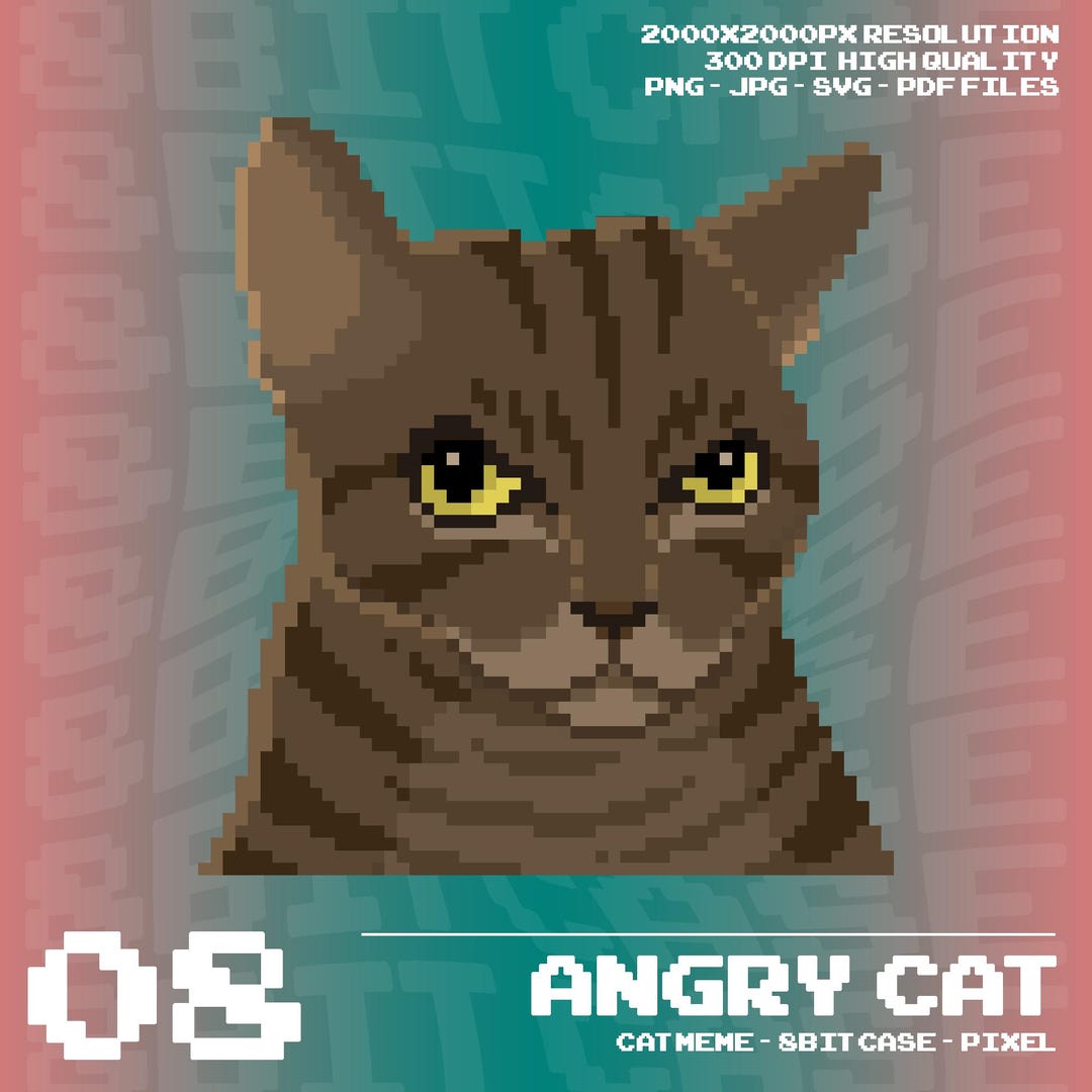 Angry Cat, Tabby Cat Meme cat Meme L Pixel Meme, Pixel Cat, Pixel Art ...
