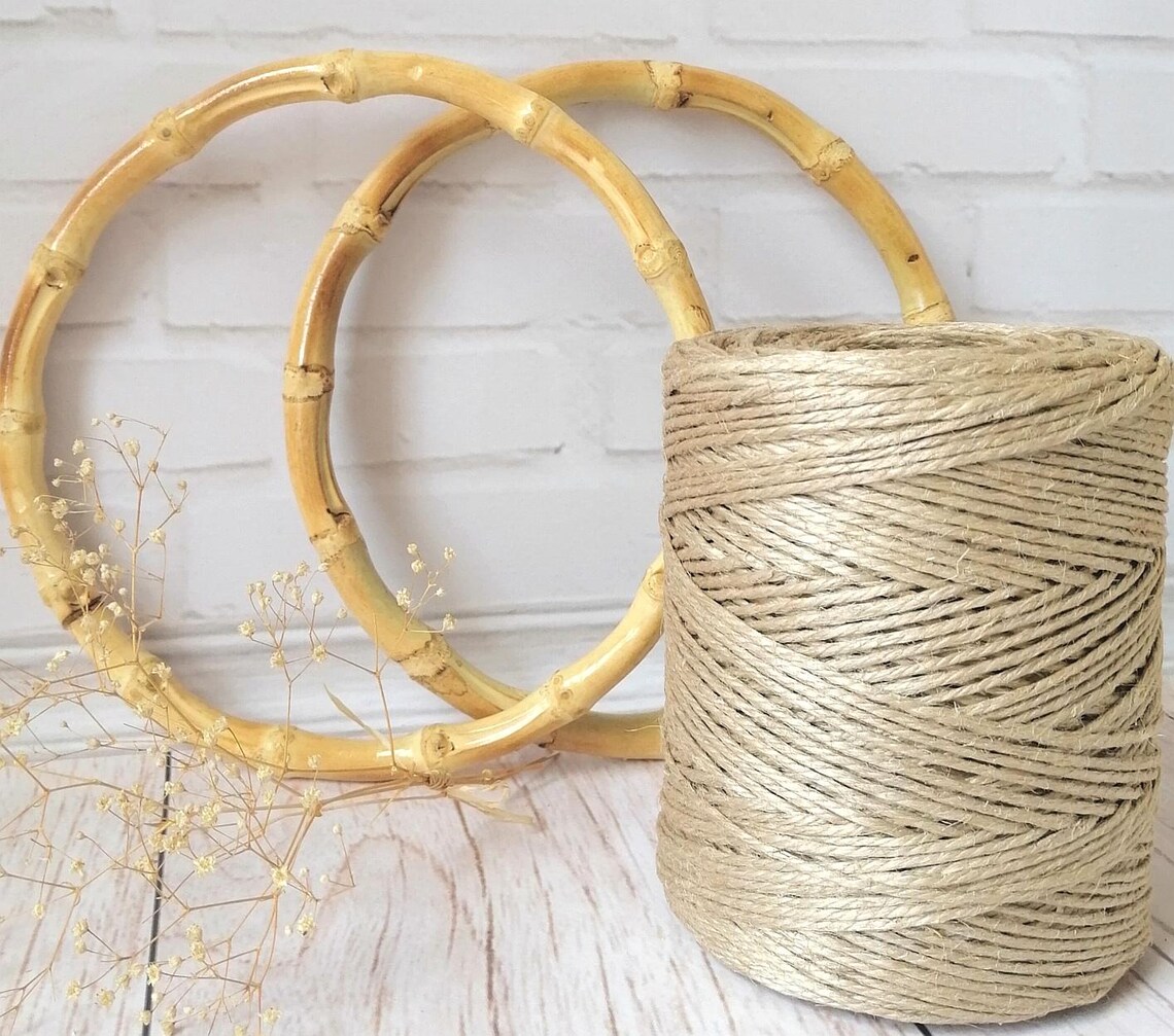Crochet Half-moon Tote, Handbag Jute With Bamboo Handles, Straw Half ...