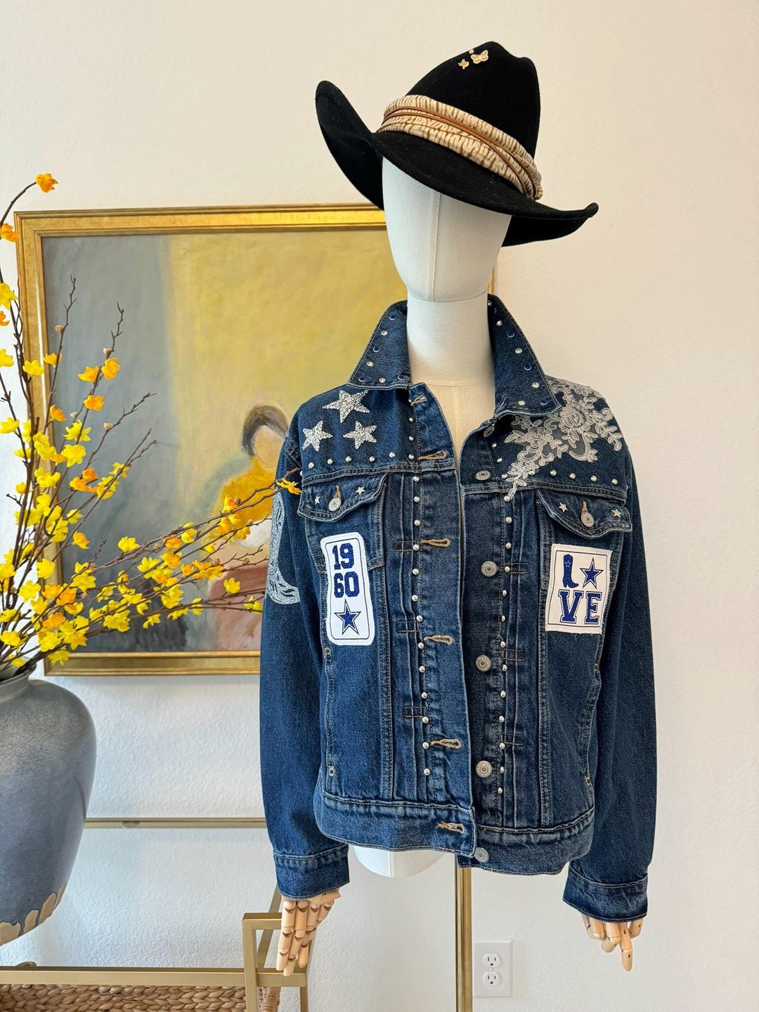 Game Day Denim Jacket the Anne is a Medium - Etsy