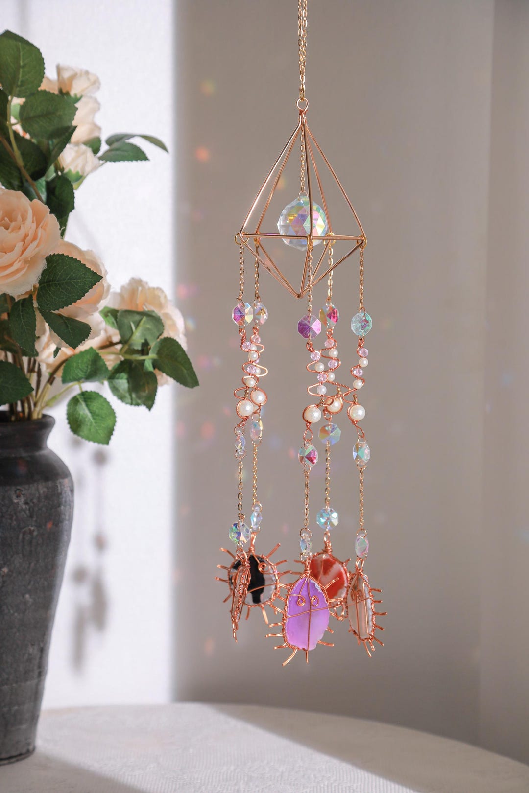 Insect Crystal Suncatcher, Colorful Crystal Hanging, Healing Crystal ...