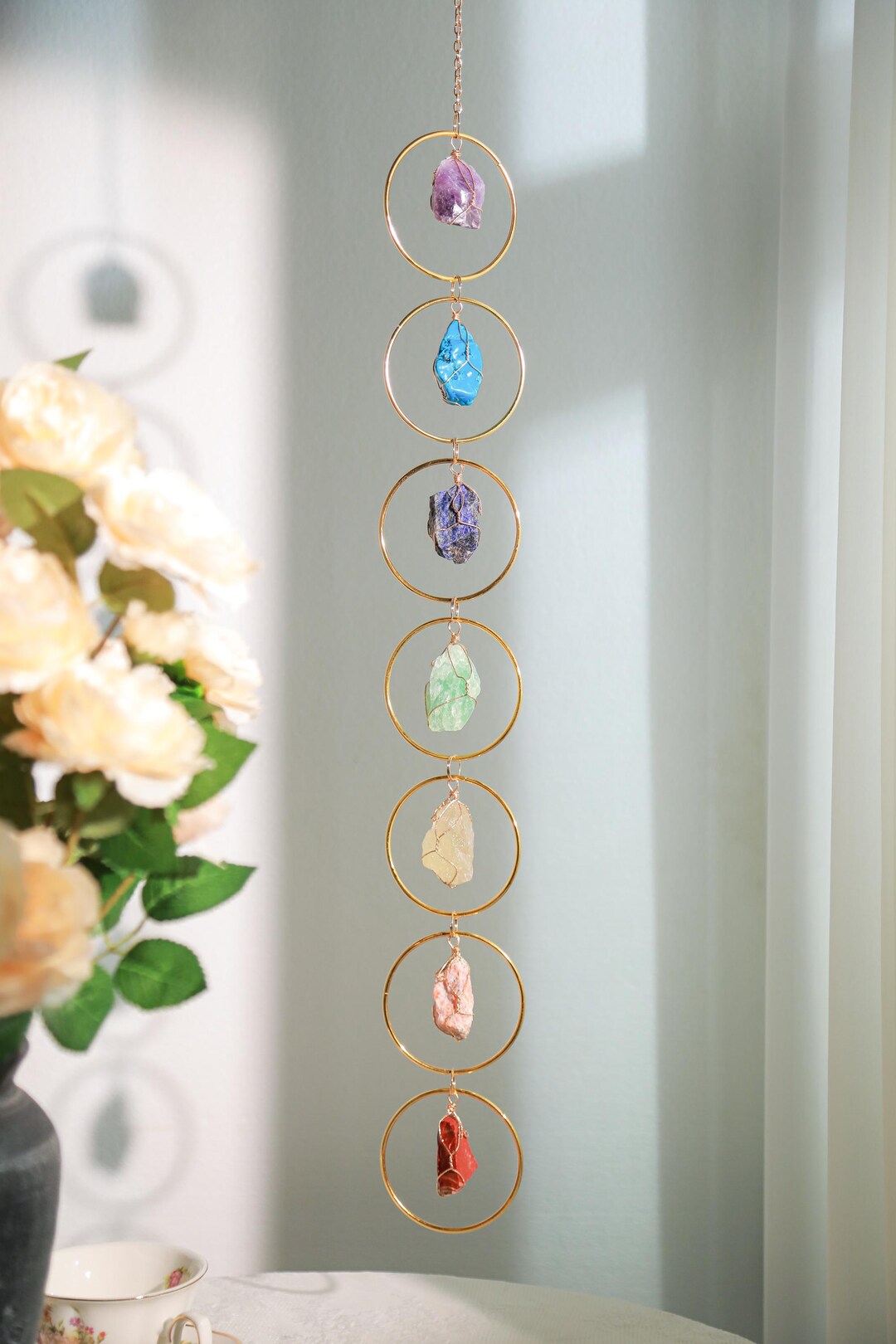 7 Chakra Crystal Hanging, Healing Crystal Wall Hanging, Raw Chakra ...