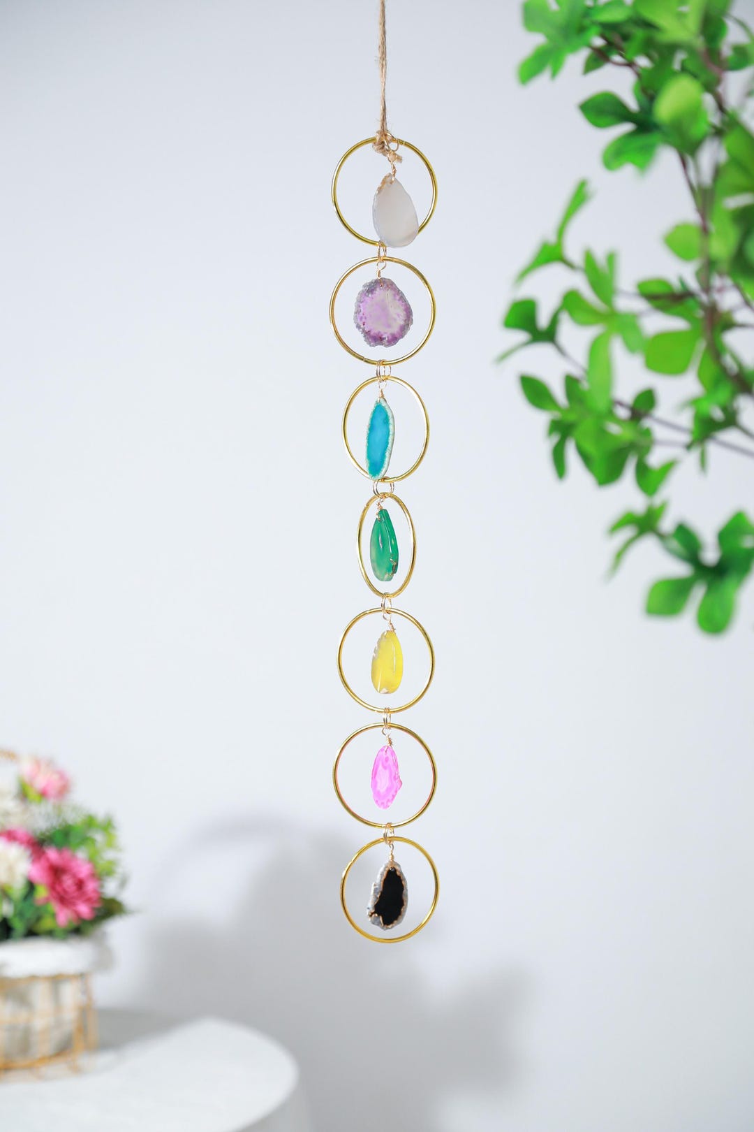 7 Chakra Agate Hanging, Boho Chakra Sun Catcher, Healing Crystal ...