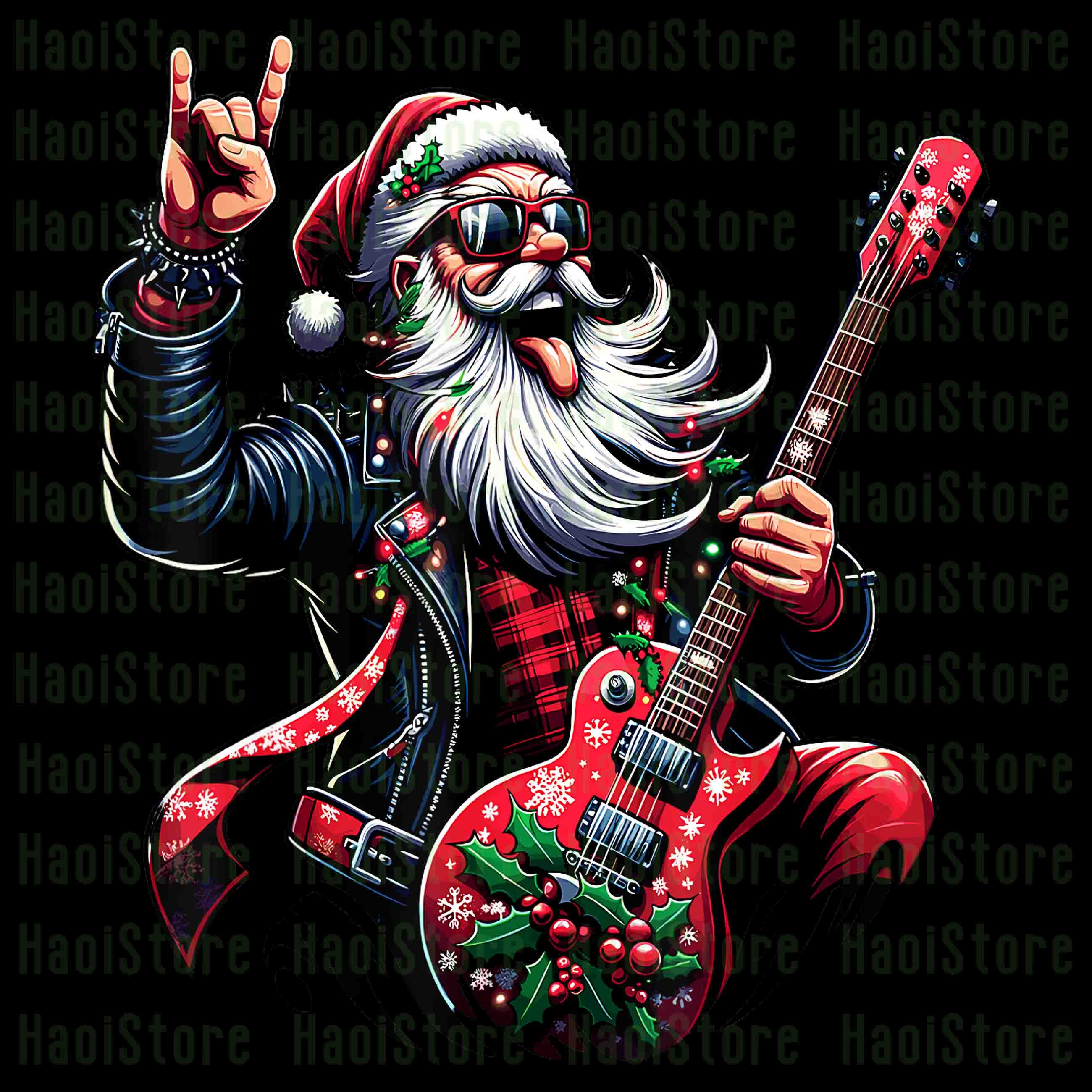 Noël rock and roll png, père Noël guitariste png, père Noël rock, png ...