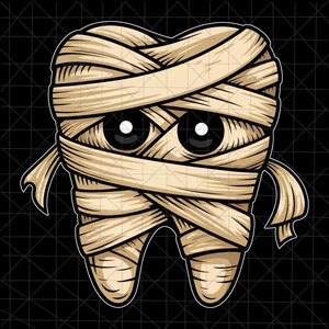 Mummy Tooth Halloween Png, Cute Mummy Tooth Dentist Spooky Halloween ...