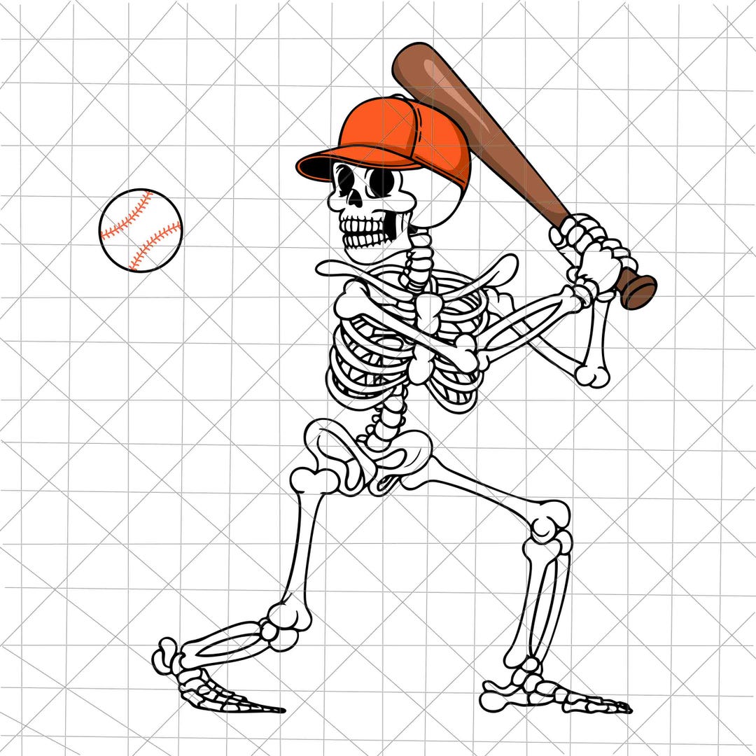 Skeleton Baseball Halloween Svg, Baseball Halloween Svg, Skeleton ...