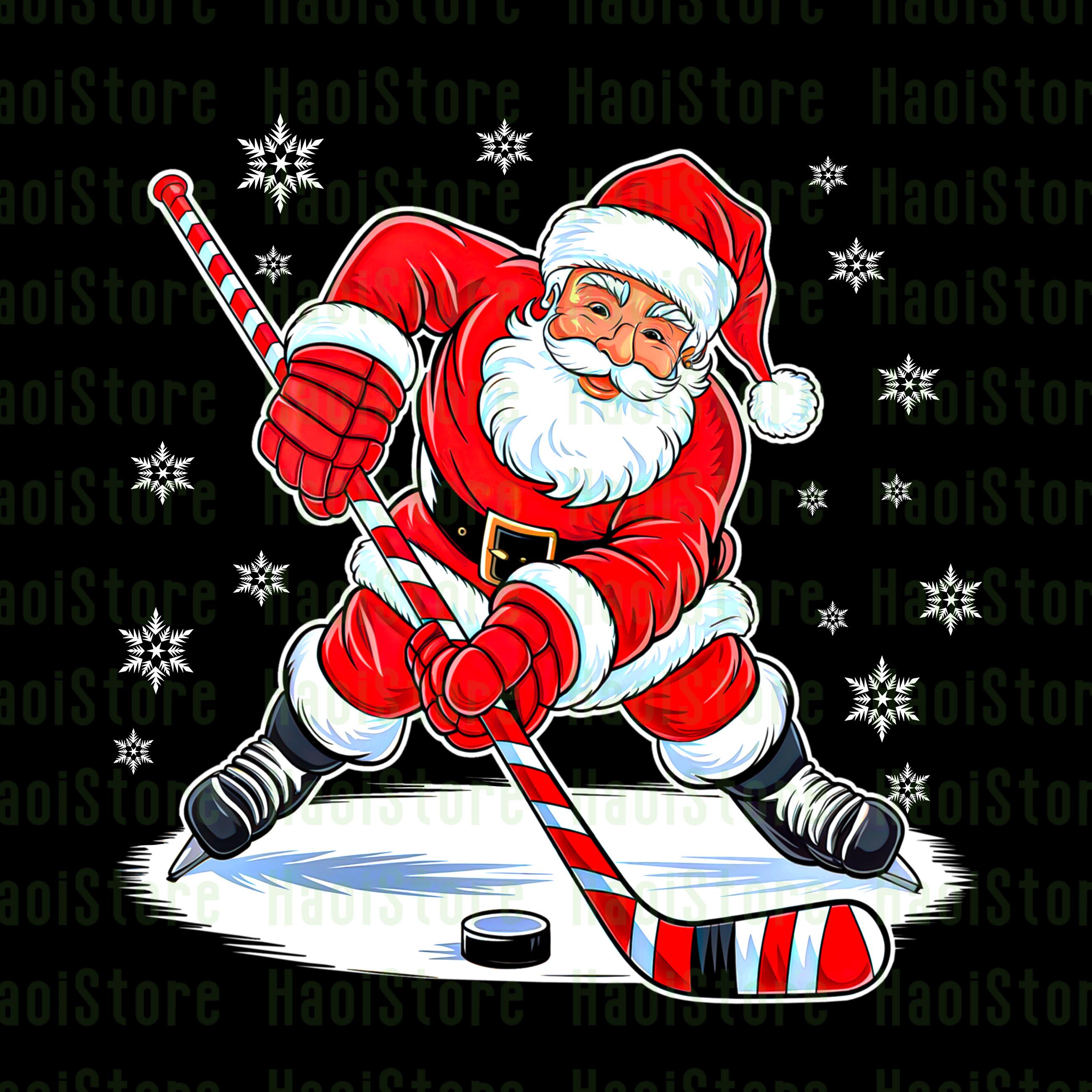Santa Playing Ice Hockey Xmas Png, Hockey Christmas Png, Santa Hockey ...