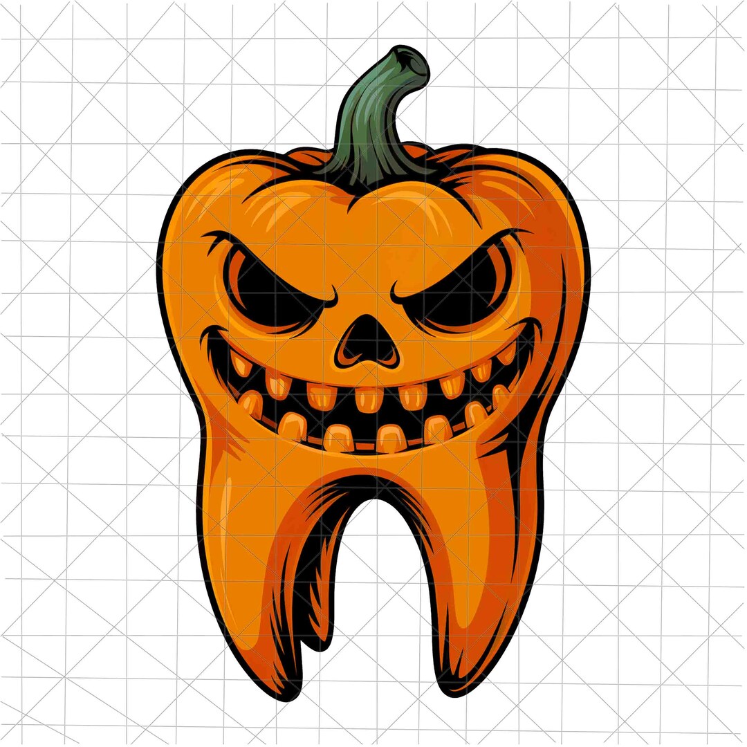 Creepy Pumpkin Tooth Halloween PNG: Spooky Dentistry Art (digital ...
