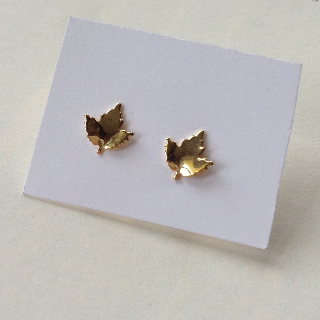 Mini Maple Leaf Stud Earrings Vintage Gold Plated Leaf Studs - Etsy