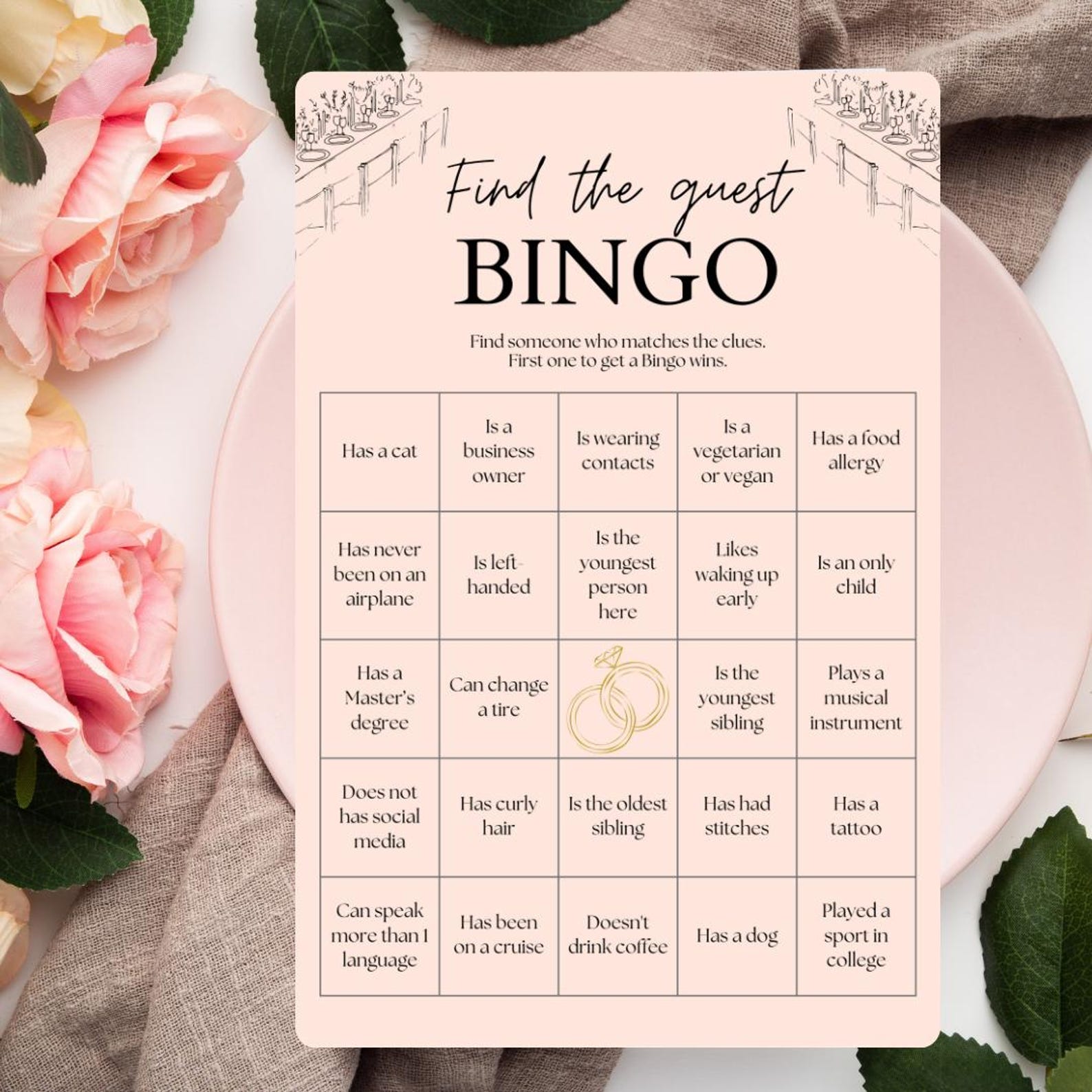 Find the Guest Bingo Wedding Social Game Cocktail Hour Modern Bridal ...