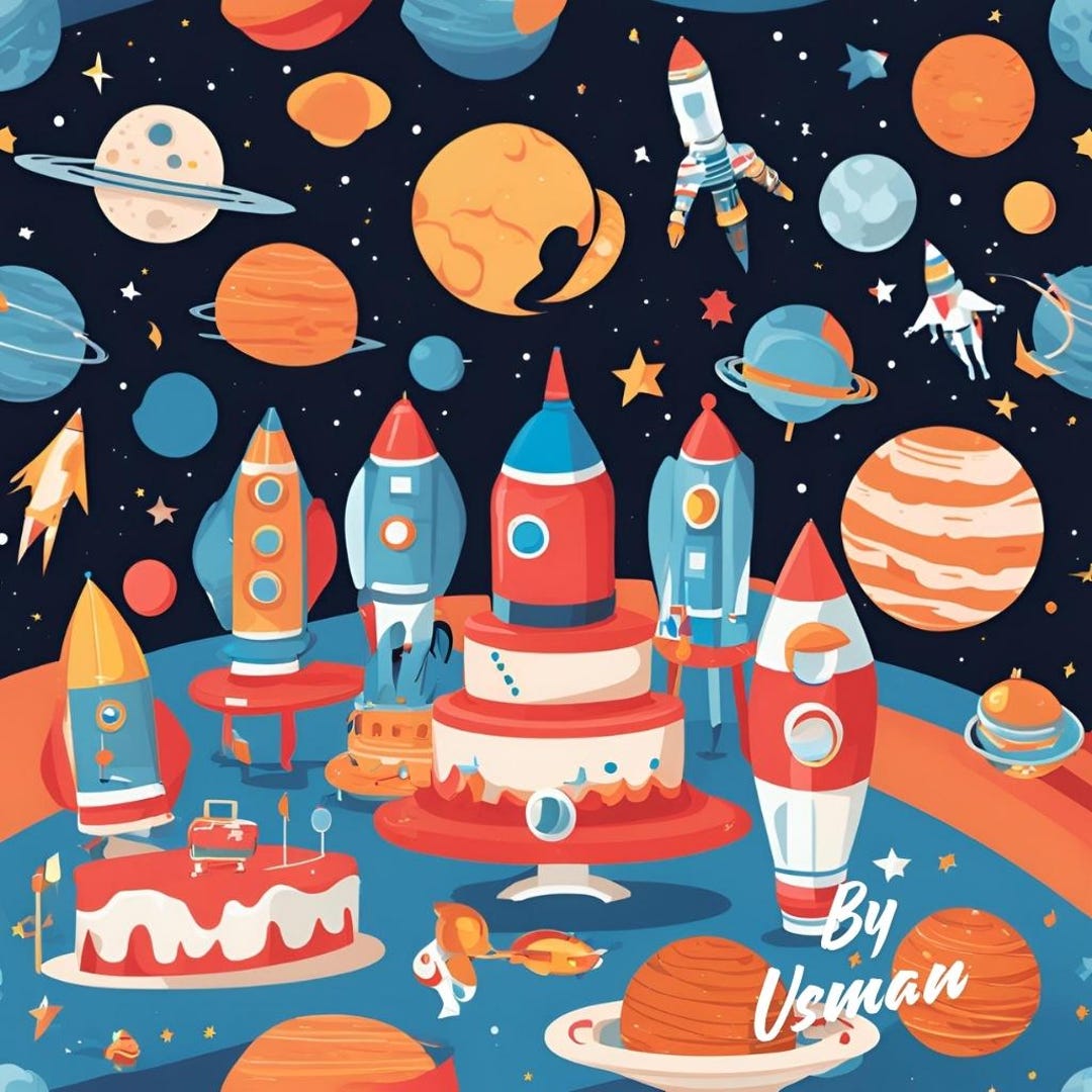 Birthday Space Party Background, JPG Digital Background, Digital ...