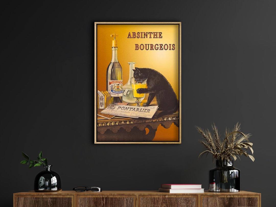 Framed Absinthe Bourgeois Poster, Vintage 1902 French Cat Alcohol ...