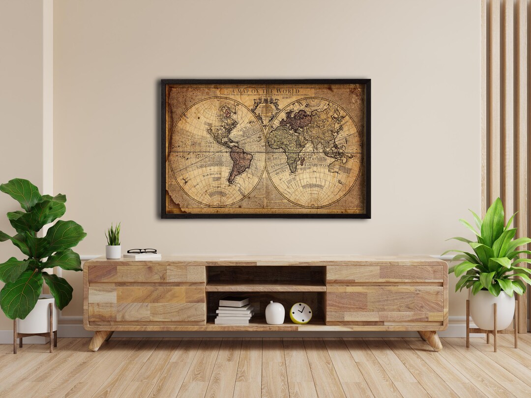 Framed Old World Map, Vintage World Map Canvas Art, Old World Map Art ...