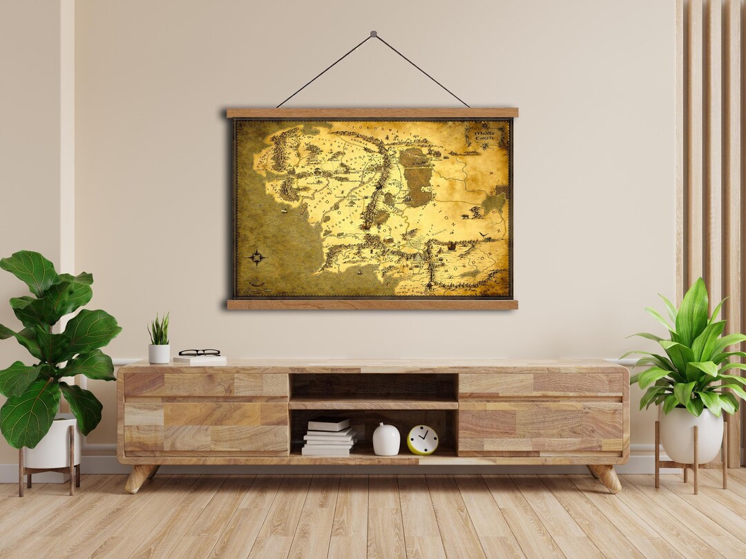 Middle Earth Map Print, Lord of the Rings Poster, Vintage Tolkien Wall ...