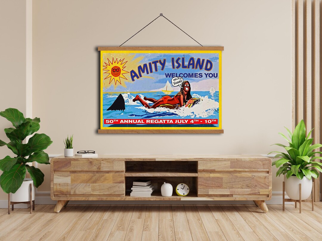Jaws Inspired Amity Island "help! Shark"jaws Canvas Poster,canvas Home ...