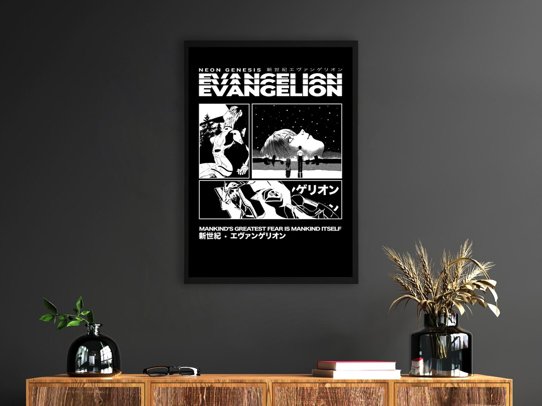 Neon Genesis Evangelion Canvas Print Black And White Anime Poster