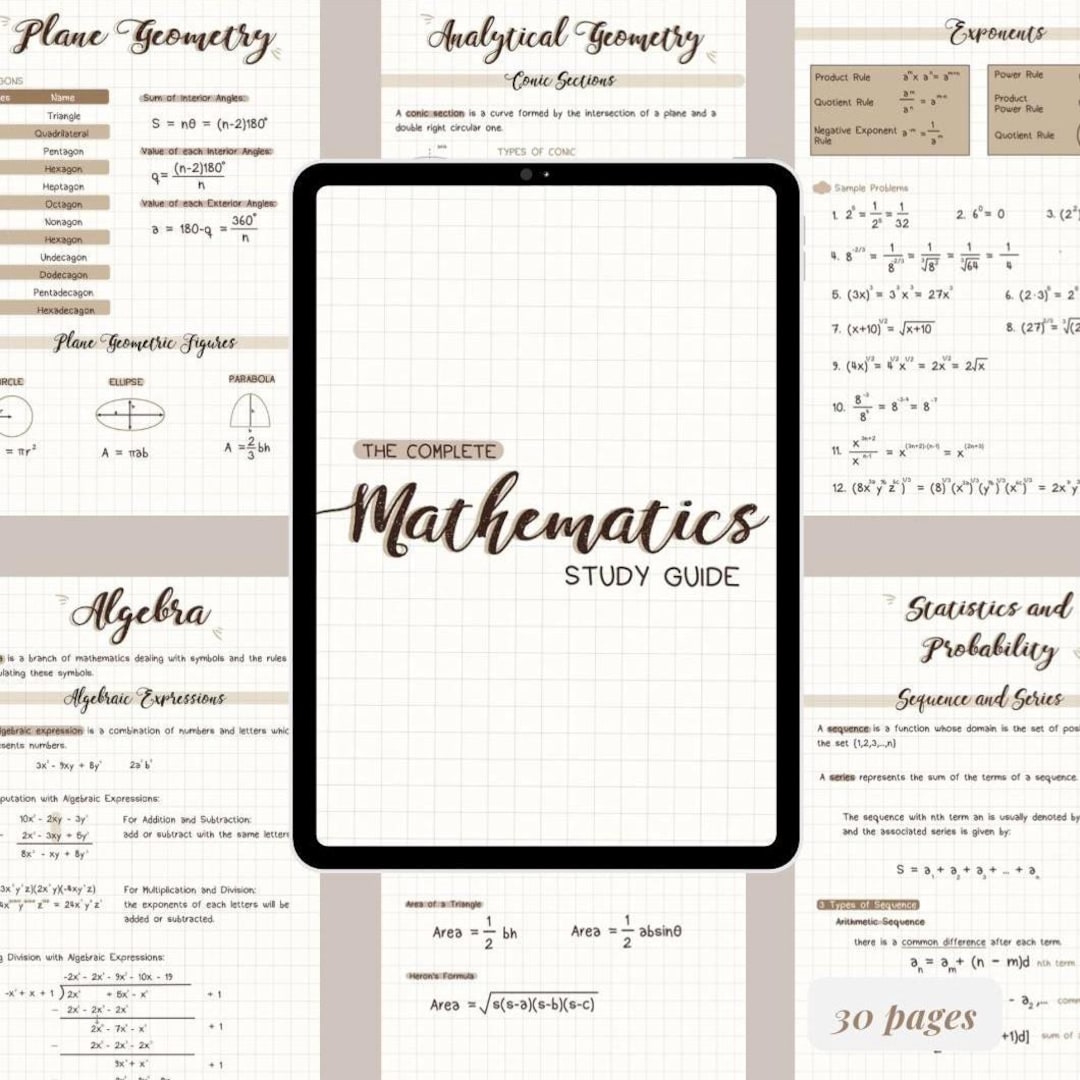 Aesthetic Mathematics Study Guide for Exam Prep. Printable Study Guides ...