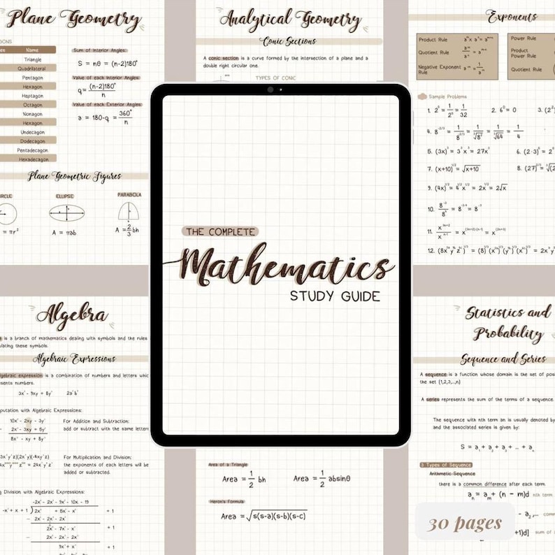 Aesthetic Mathematics Study Guide for Exam Prep. Printable Study Guides ...