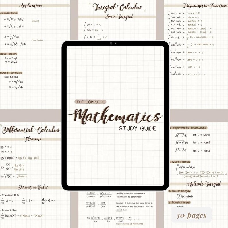 Aesthetic Mathematics Study Guide for Exam Prep. Printable Study Guides ...