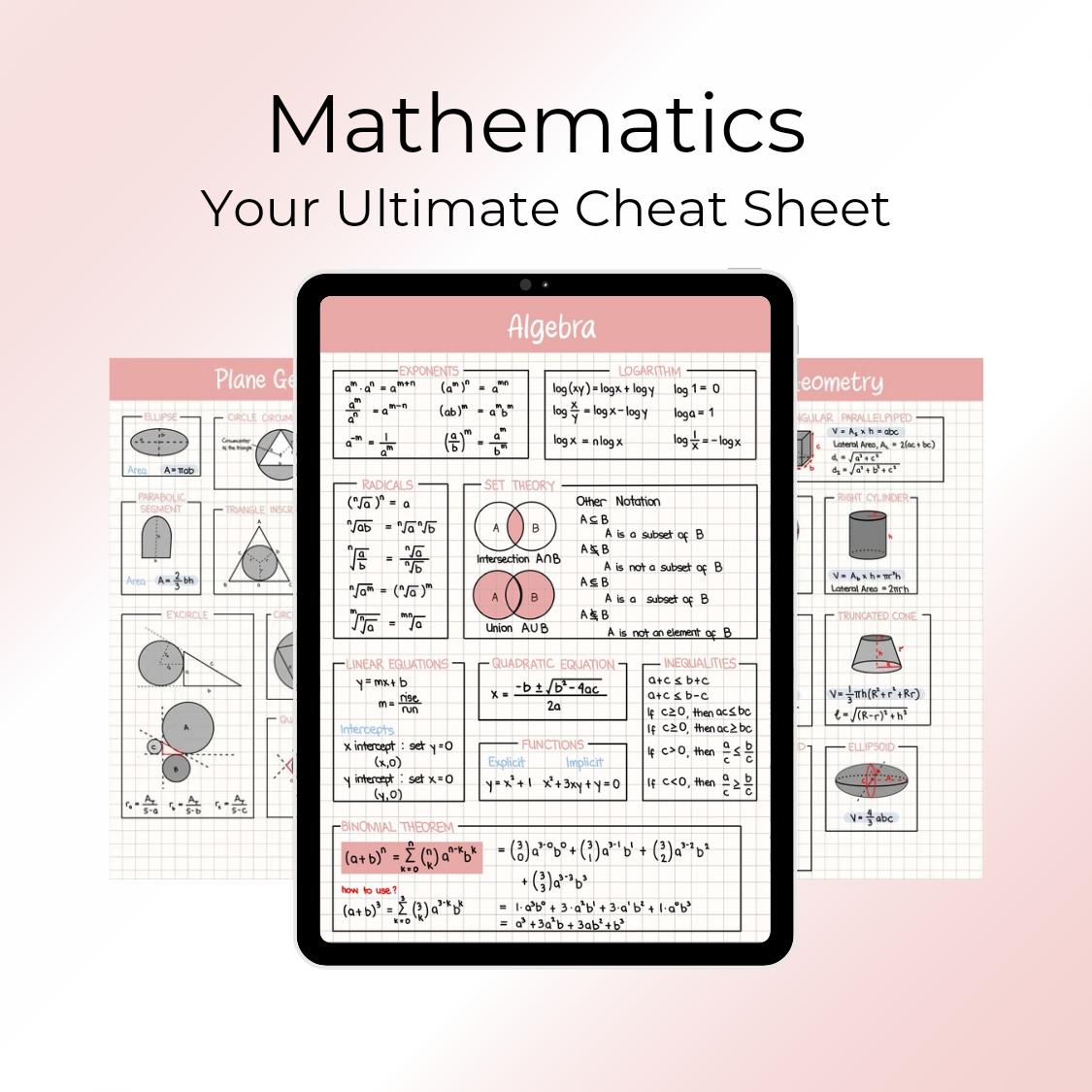 Complete Mathematics Cheat Sheet, Printable Study Guides, Best for ...
