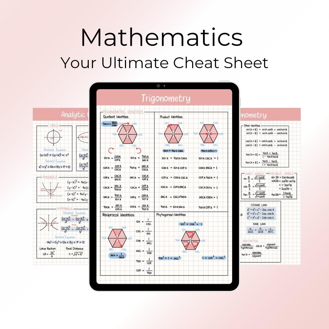 Complete Mathematics Cheat Sheet, Printable Study Guides, Best for ...