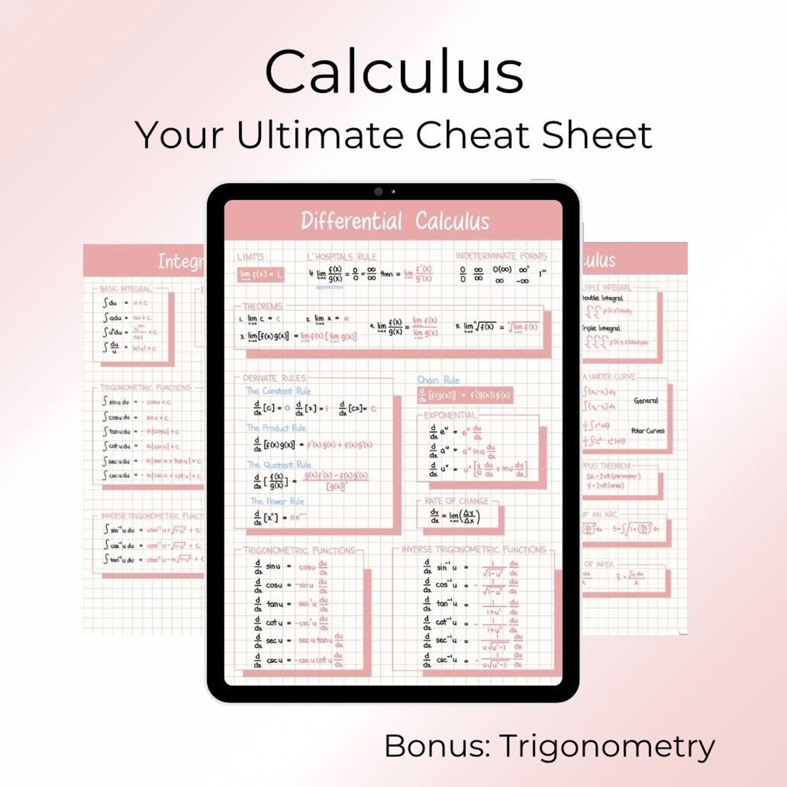 Calculus Cheat Sheet, Printable Study Guides, Best for Engineering ...