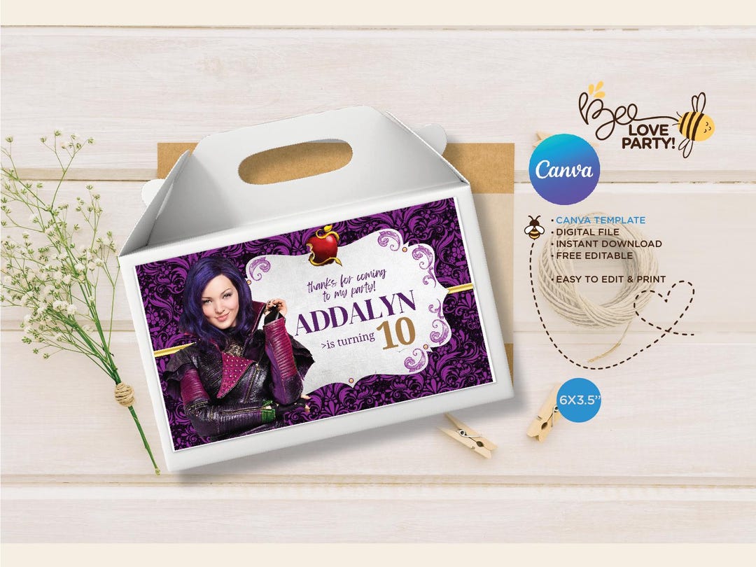 Descendants Mal Gable Box Label Printable, Descendants Birthday ...