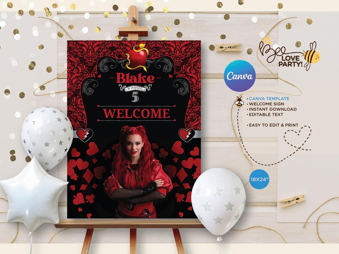 Descendants Rise Od RED Welcome Yard Sign, Descendants Birthday Poster ...