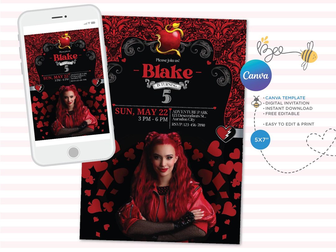 Descendants 4 Rise of Red Invitation, Descendants Birthday, Descendants ...