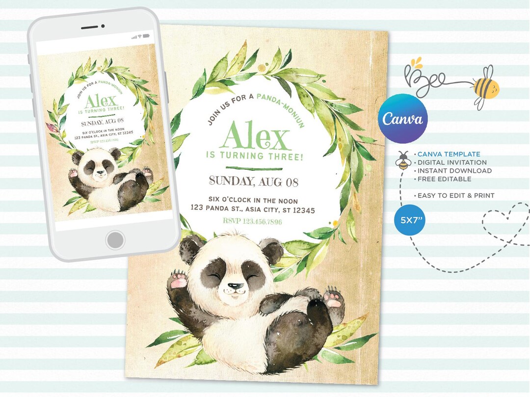 Editable Panda Boy Birthday Invitation, Panda Birthday Invitation ...