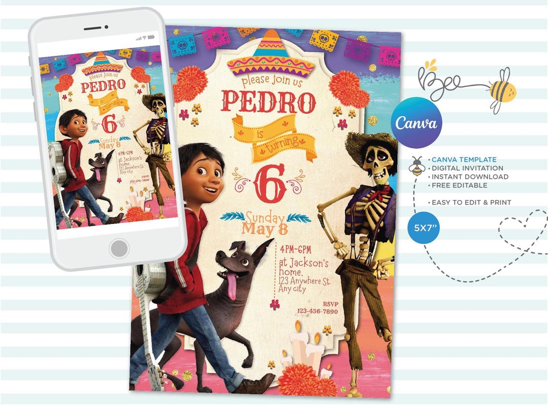 Coco Invitation, Coco Birthday Party, Disney Coco Print or Share Invite ...