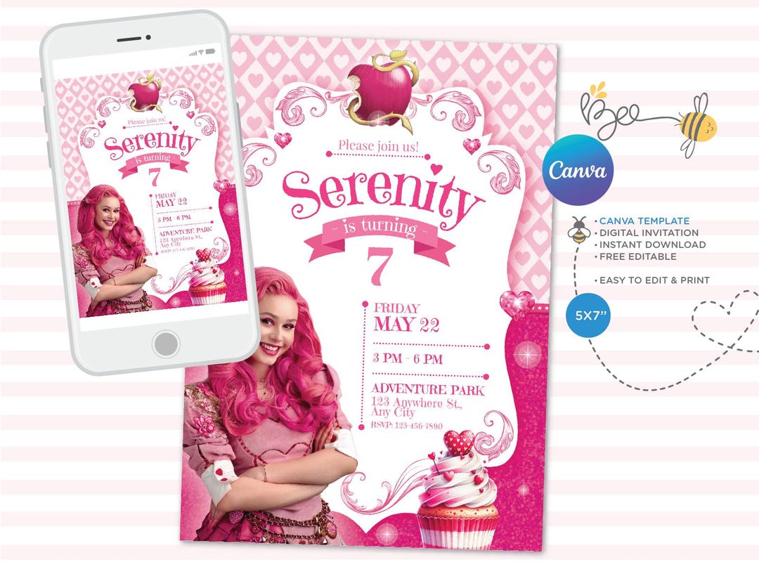 Bridget Descendant 4 Birthday Invitation, Descendant Pink Party ...