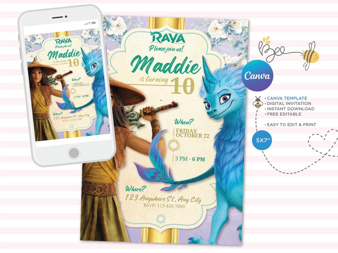 Raya and the Last Dragon Invitation, Raya Invitation, Raya Birthday ...