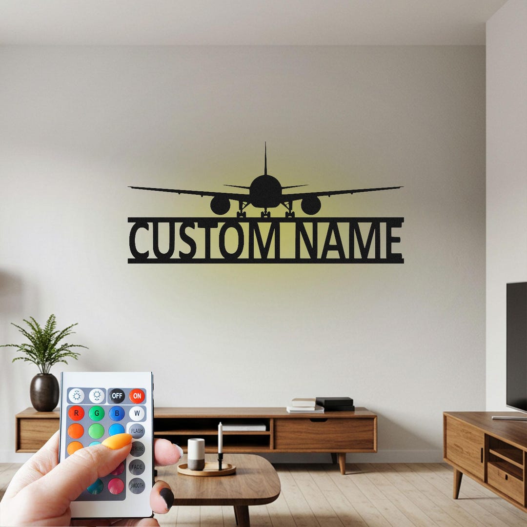 Custom Airplane Metal Wall Art With Led Light, Personalized Pilot Name ...