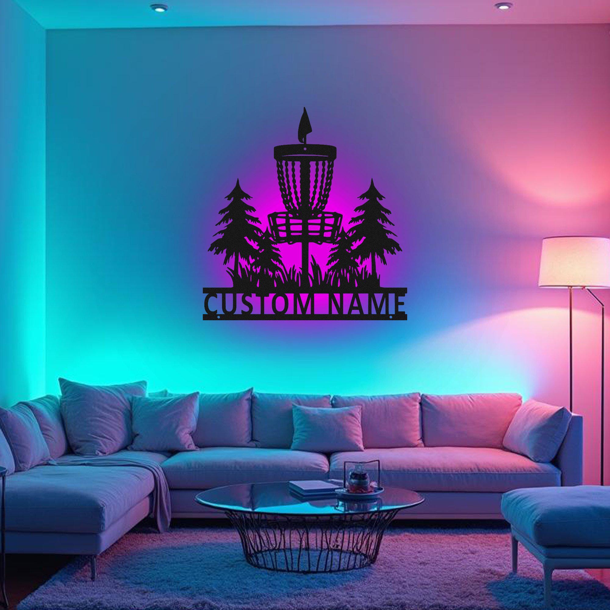 Custom Disc Golf Metal Wall Art With Led Light, Personalized Disc Golf ...