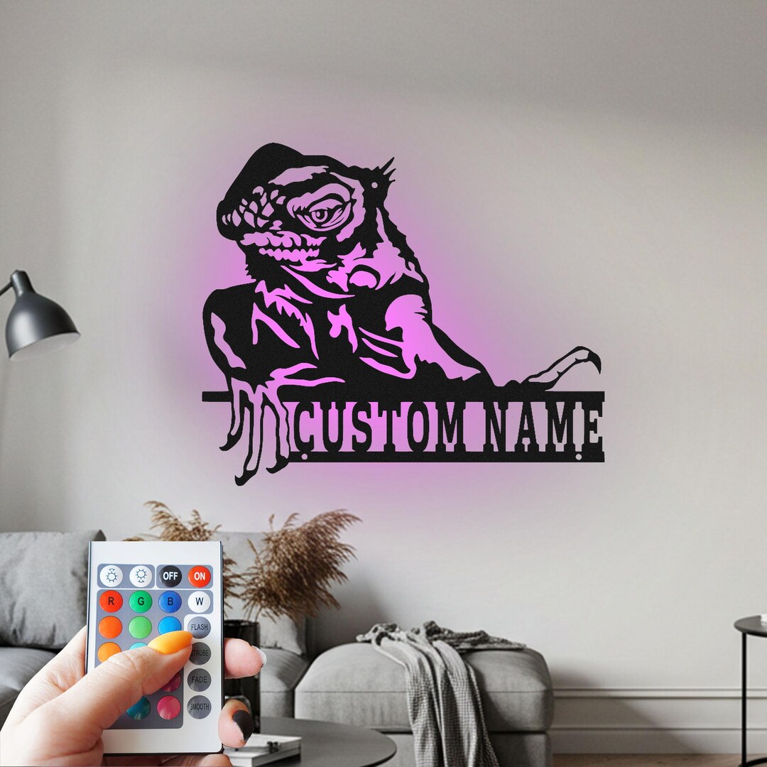 Iguana Sign Metal Wall Art Led Light, Sign Iguana Name Sign Decoration ...