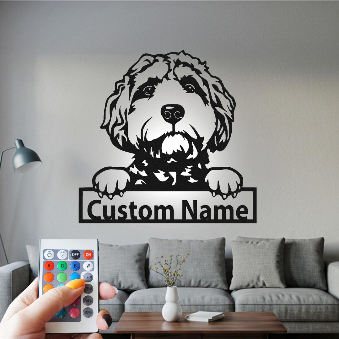 Custom Goldendoodle Metal Wall Art With Led Light, Personalized ...