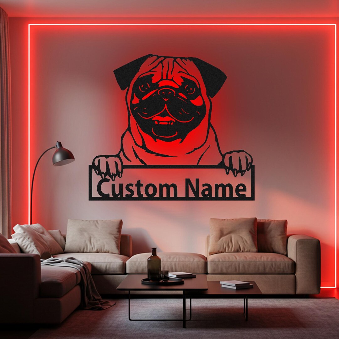 Personalized Pug Metal Sign With RGB LED Lights - Etsy