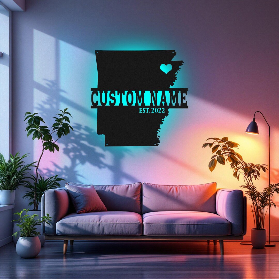 Custom Arkansas Map Metal Wall Art With Led Light, Personalized ...
