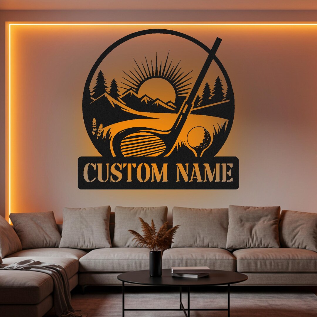 Custom Golfing Led Light Metal Wall Art Golfer Player Name Sign Home ...