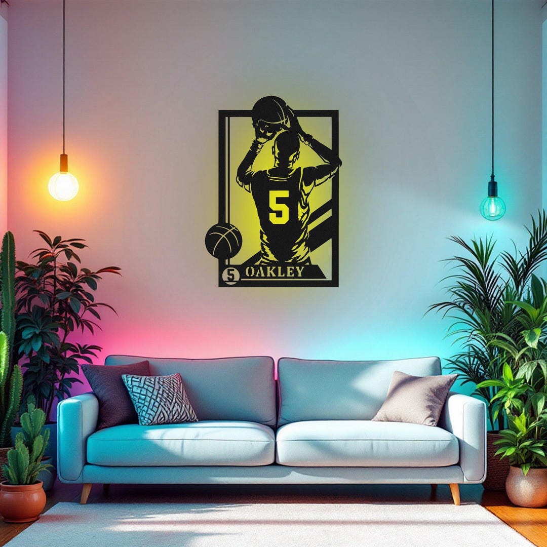 Custom Basketball Signage Metal Wall Art With Led Light, Personalized ...