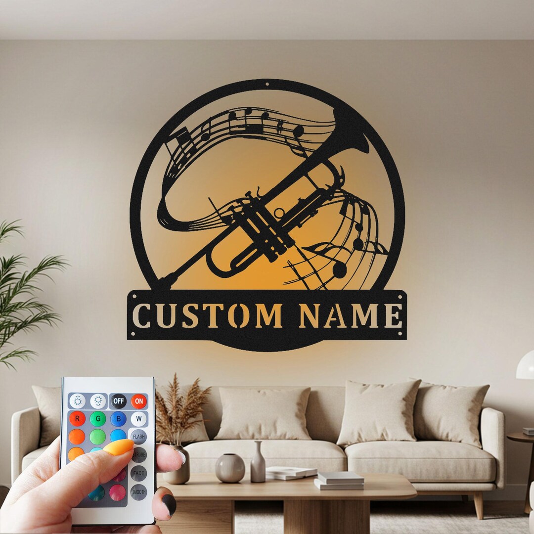 Custom Trumpet Musical Instrument Metal Wall Art With Led Light ...
