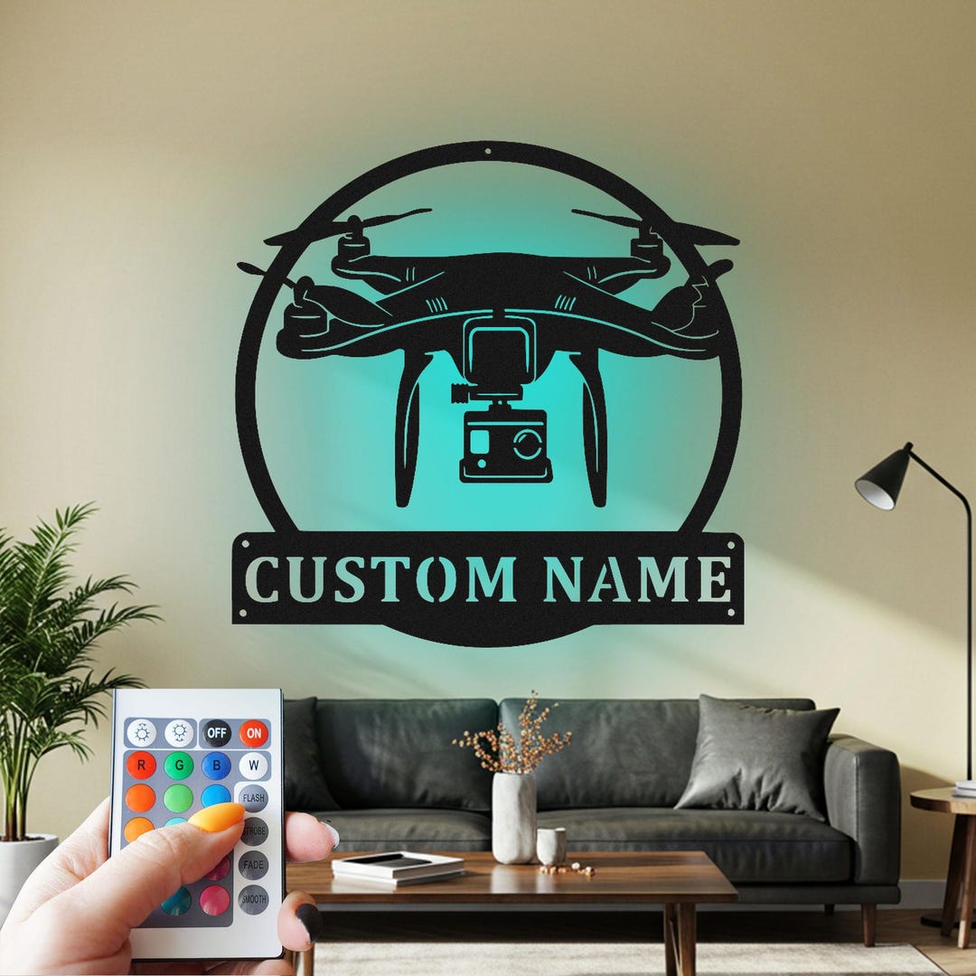 Custom Drone Sign Metal Wall Art Led Light, Custom Sign Drone Name Sign ...